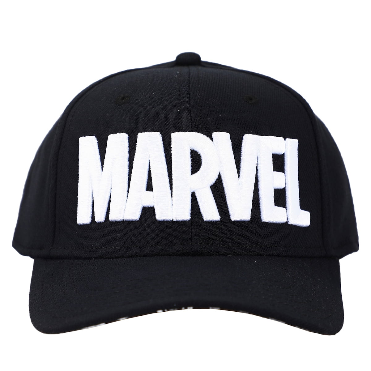 Marvel Comic Book Embroidered Text Logo Under Bill Print Black Snapback ...