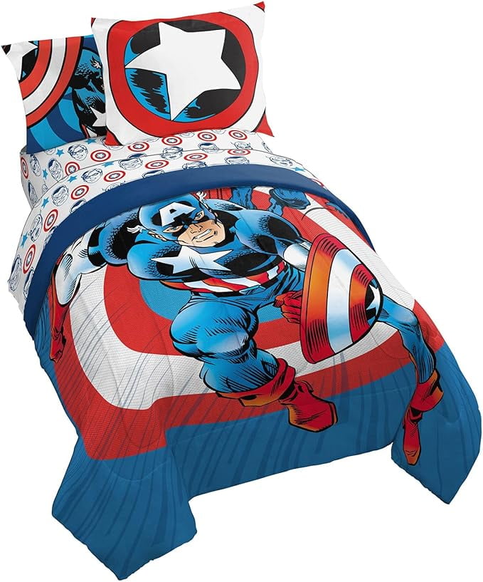 Marvel, Twin Bed Set, 5-Piece, 64x86 inch Comforter with Sham, Avengers ...