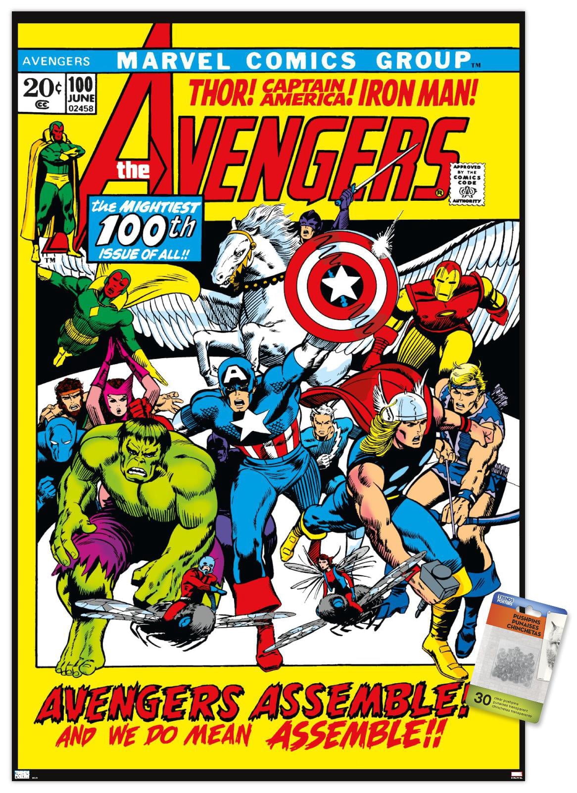 Marvel Comics - Avengers #100 Wall Poster with Pushpins, 22.375" x 34 ...