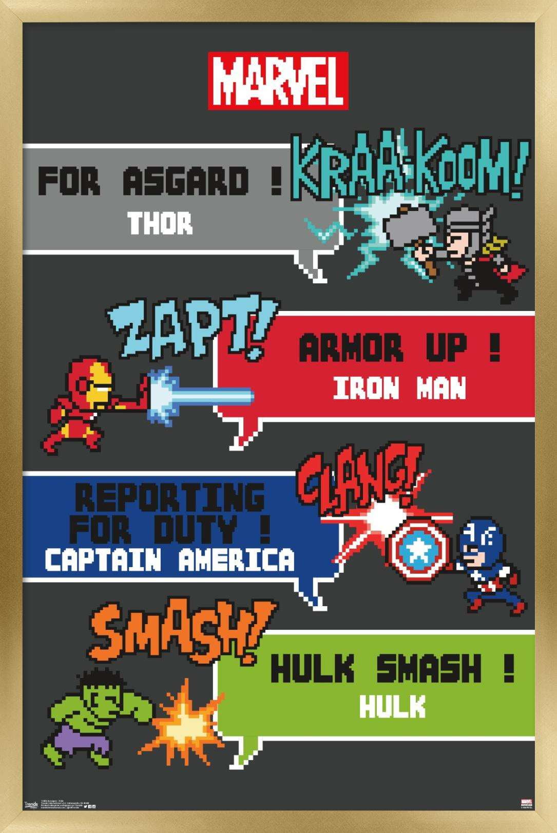 Marvel Comics - Avengers - 8 Bit Wall Poster, 22.375" x 34", Framed ...