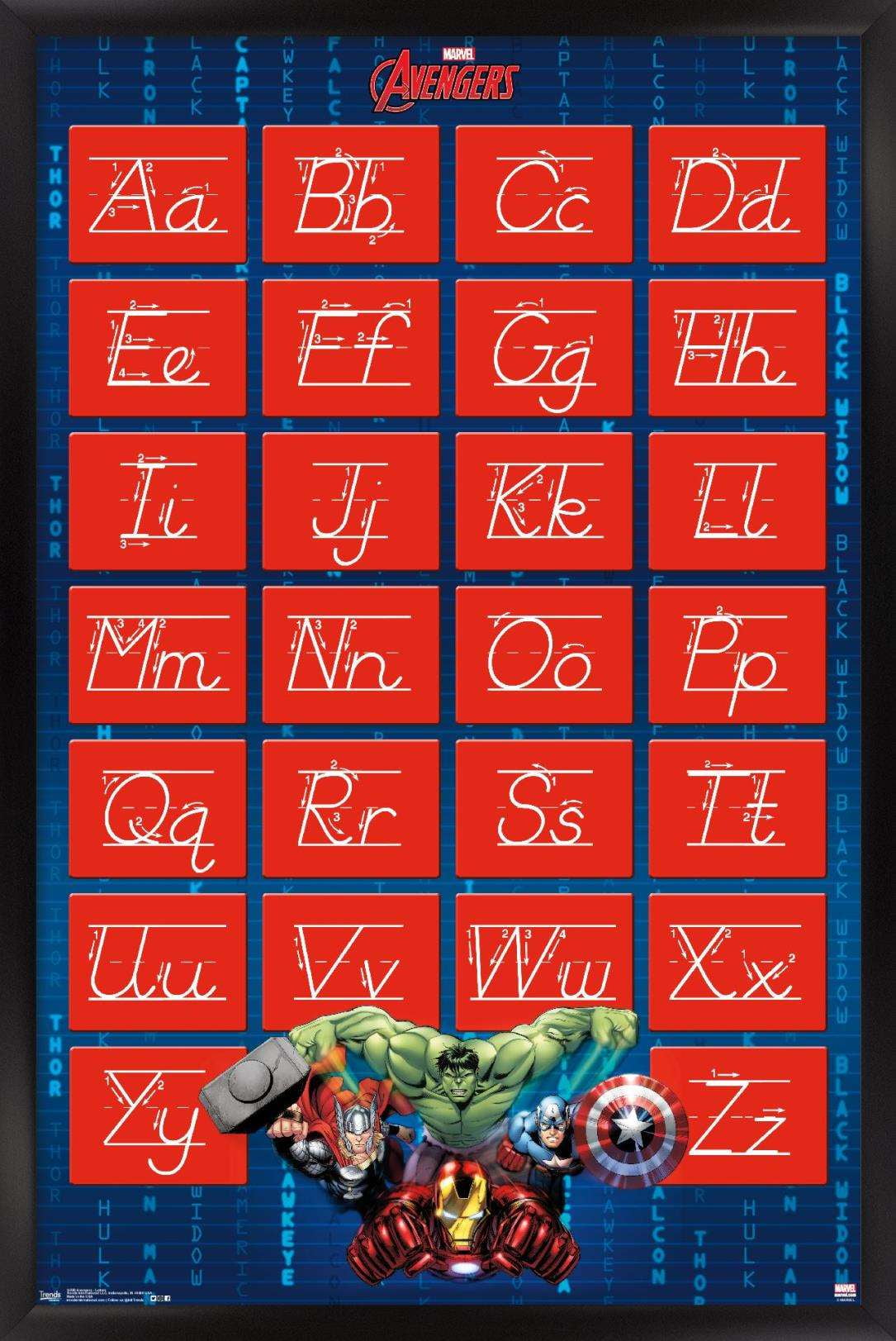 Marvel Comics - Avengers - Alphabet - Write Letters Wall Poster, 14.725 ...