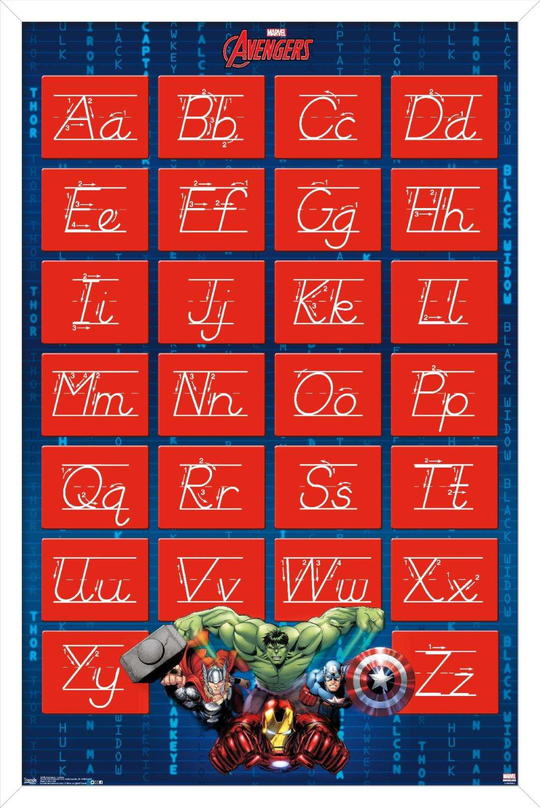 Marvel Comics - Avengers - Alphabet - Write Letters Wall Poster, 14.725 ...