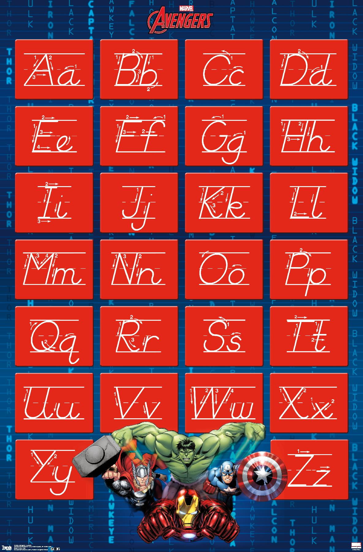 Marvel Comics - Avengers - Alphabet - Write Letters Wall Poster, 14.725 ...