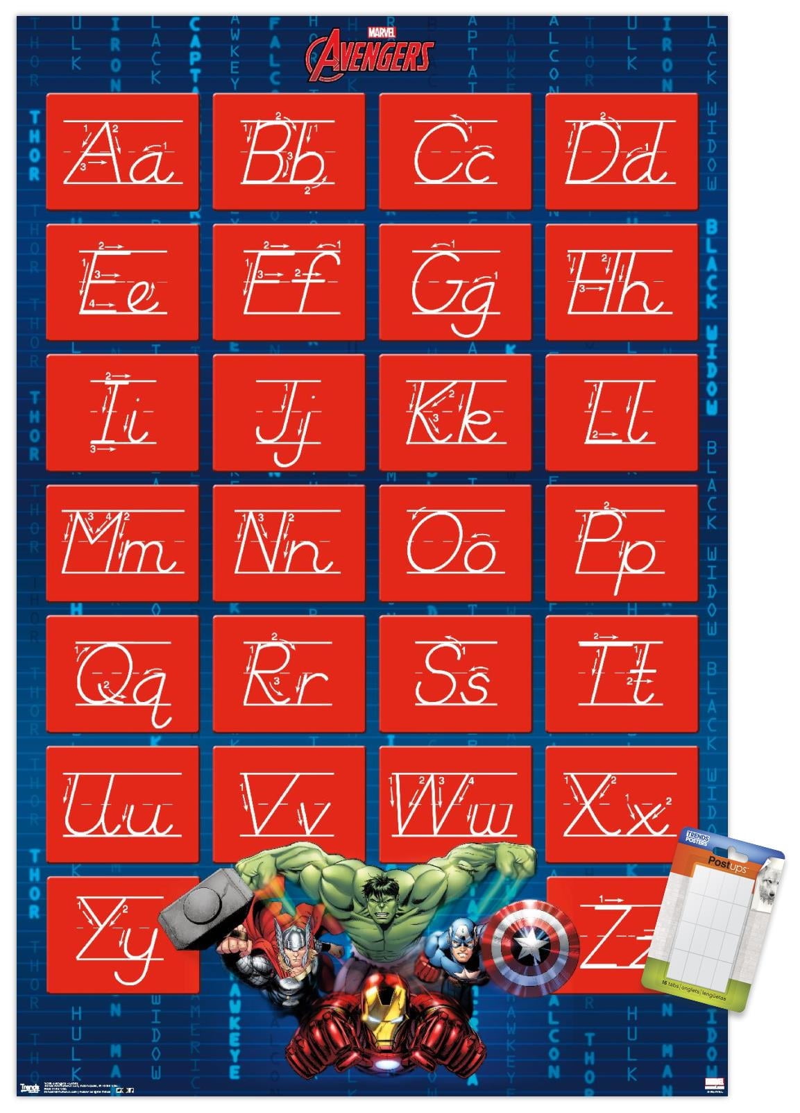 Marvel Comics - Avengers - Alphabet - Write Letters Wall Poster, 14.725 ...