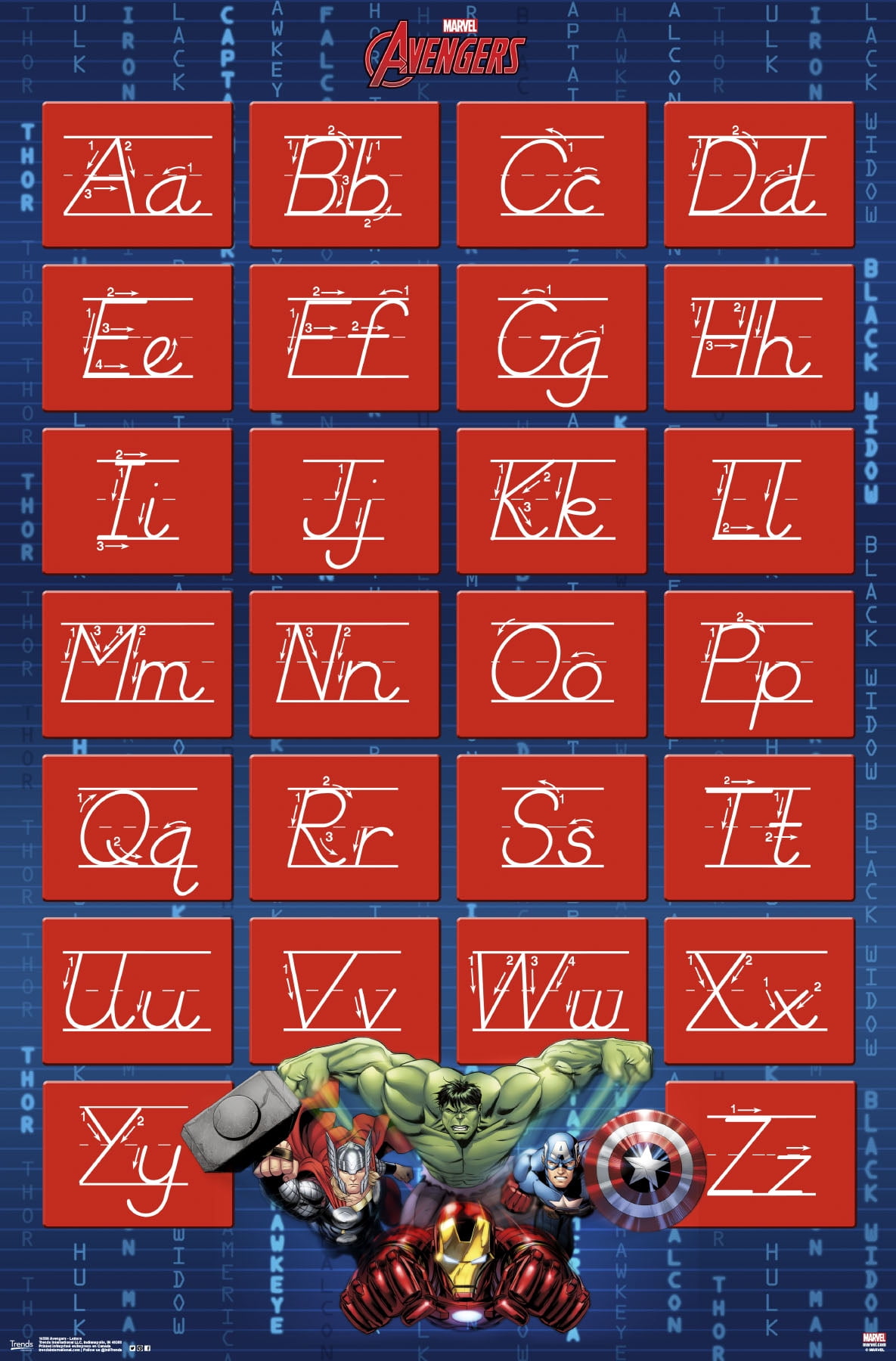 Marvel Comics - Avengers - Alphabet - Write Letters Wall Poster, 22.375 ...