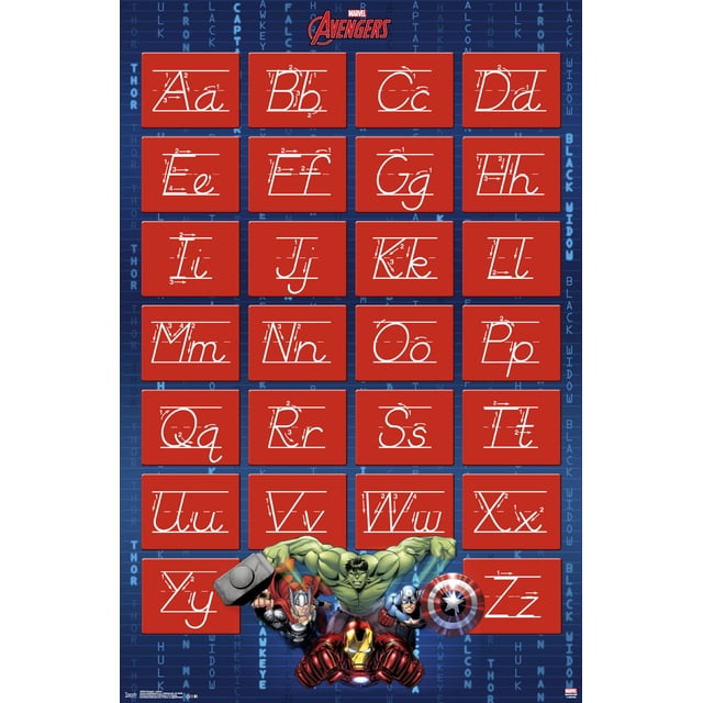 Marvel Comics - Avengers - Alphabet - Write Letters Wall Poster, 22.375 ...