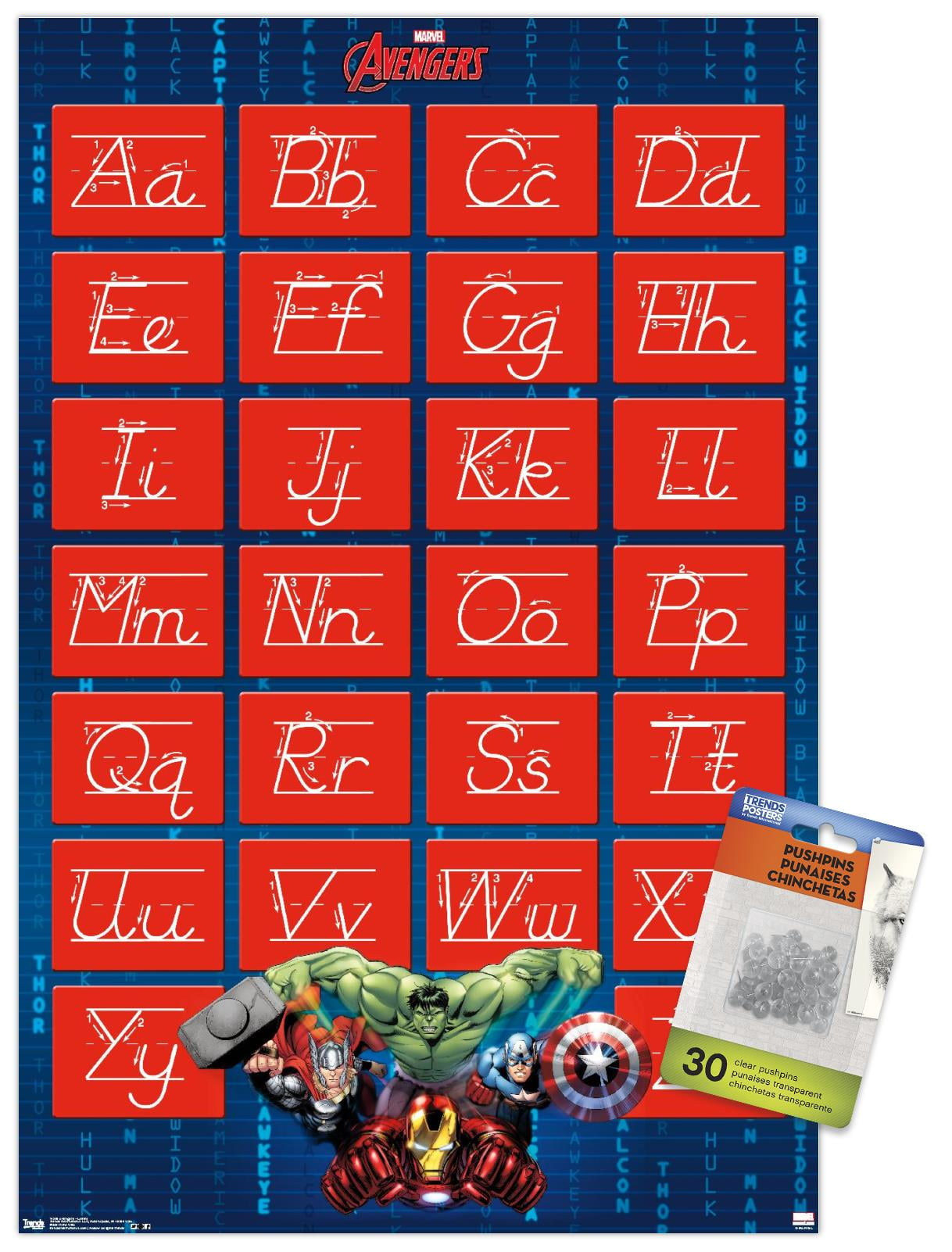 Marvel Comics - Avengers - Alphabet - Write Letters Wall Poster with ...