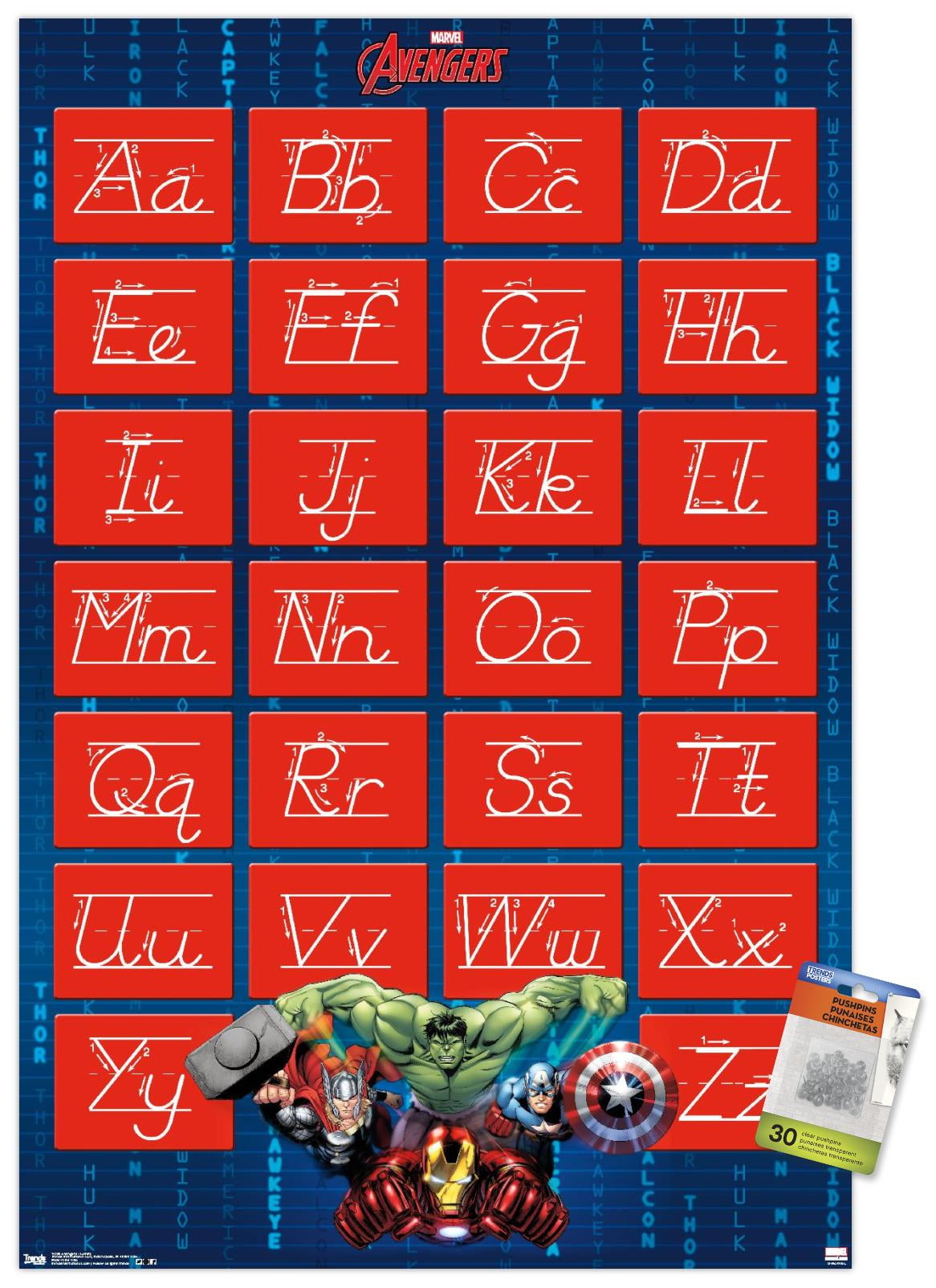 Marvel Comics - Avengers - Alphabet - Write Letters Wall Poster with ...