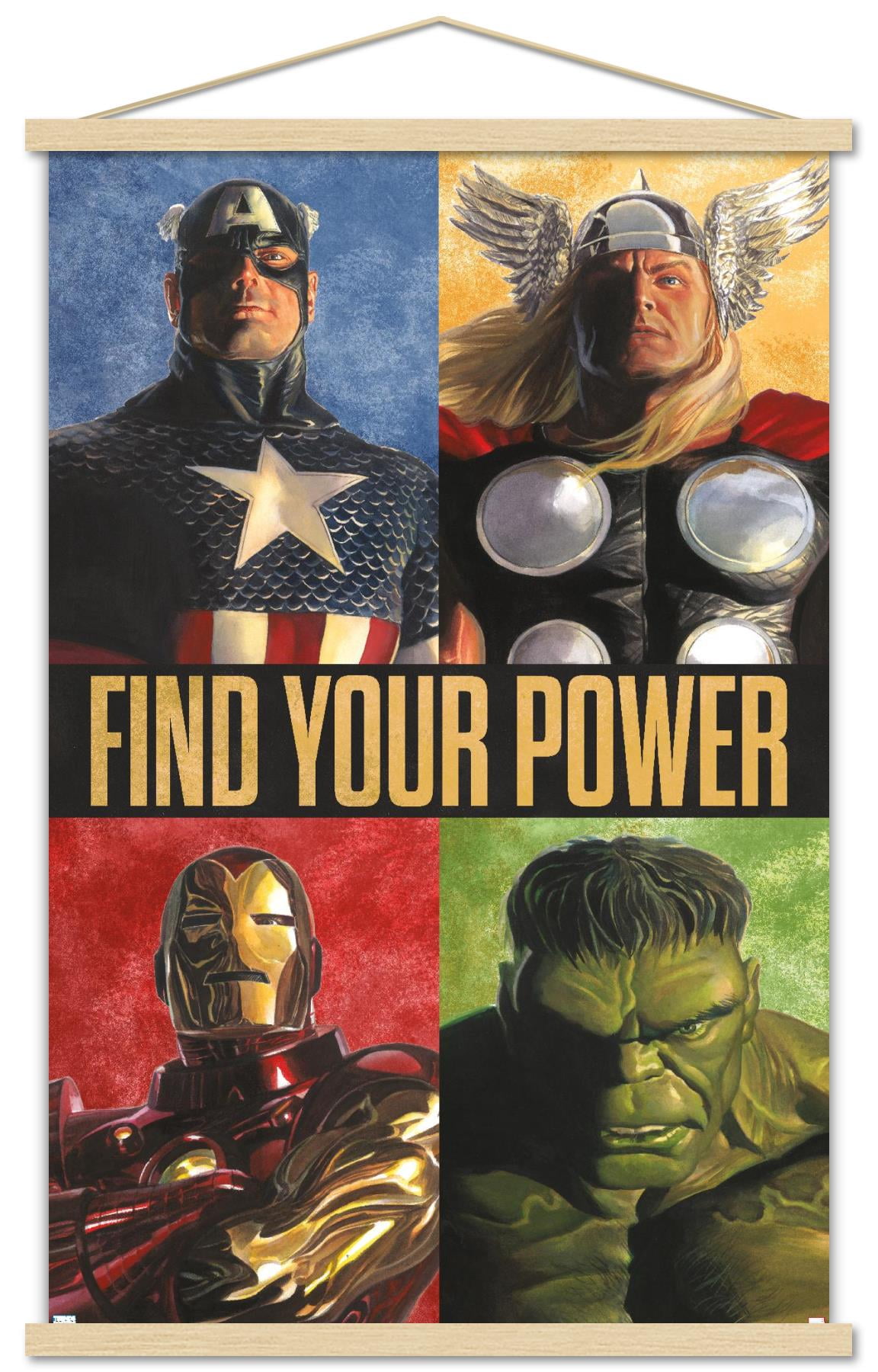 Marvel Comics - Avengers Grid Wall Poster with Wooden Magnetic Frame ...