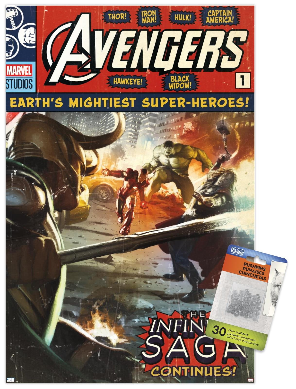 Marvel Comics Avengers: Infinity Saga - #1 Wall Poster with Push Pins ...