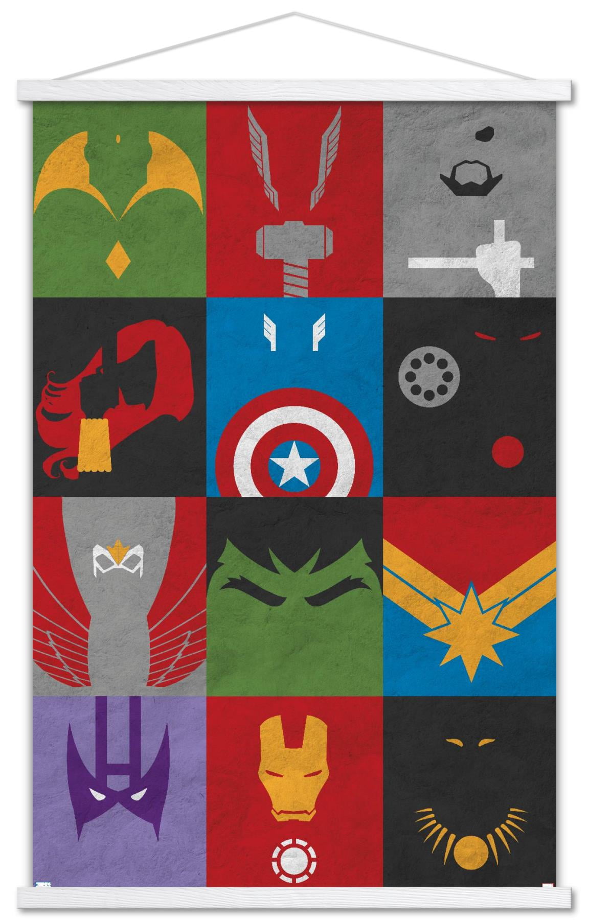 Marvel Comics - Avengers - Minimalist Grid Wall Poster with Wooden ...