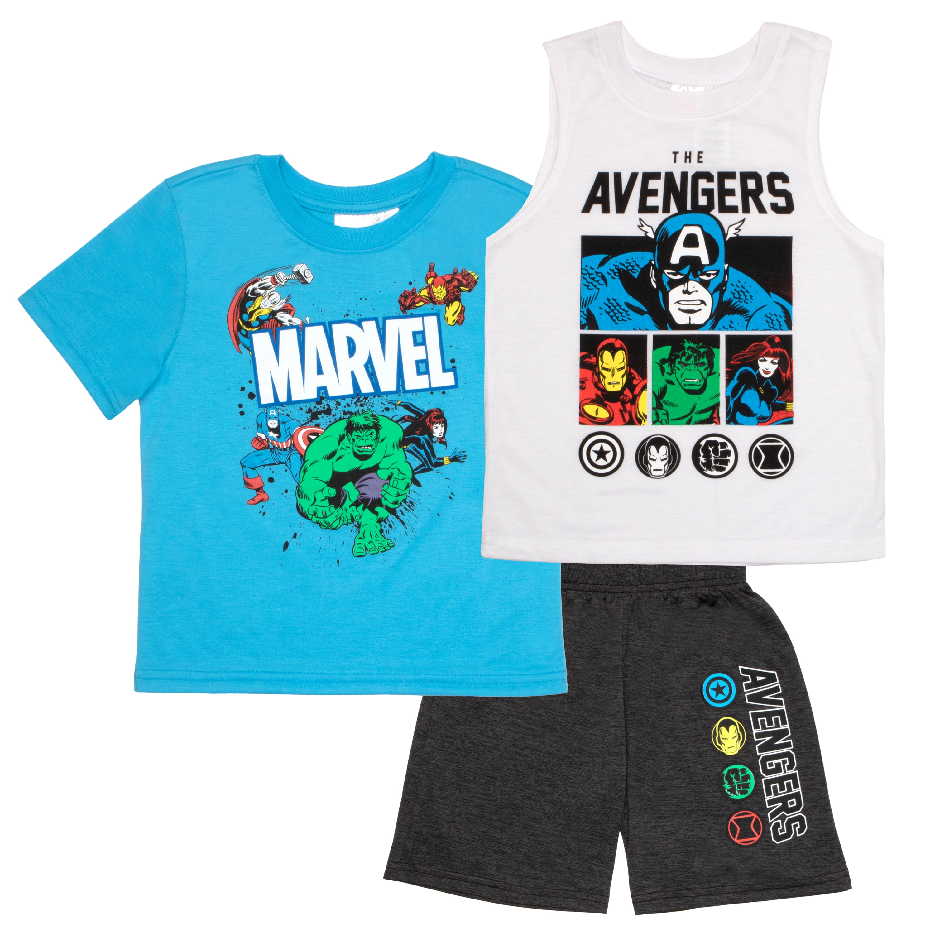 Marvel Comics Avengers Space Dye Boys 3-Piece Set - Short Sleeve T ...