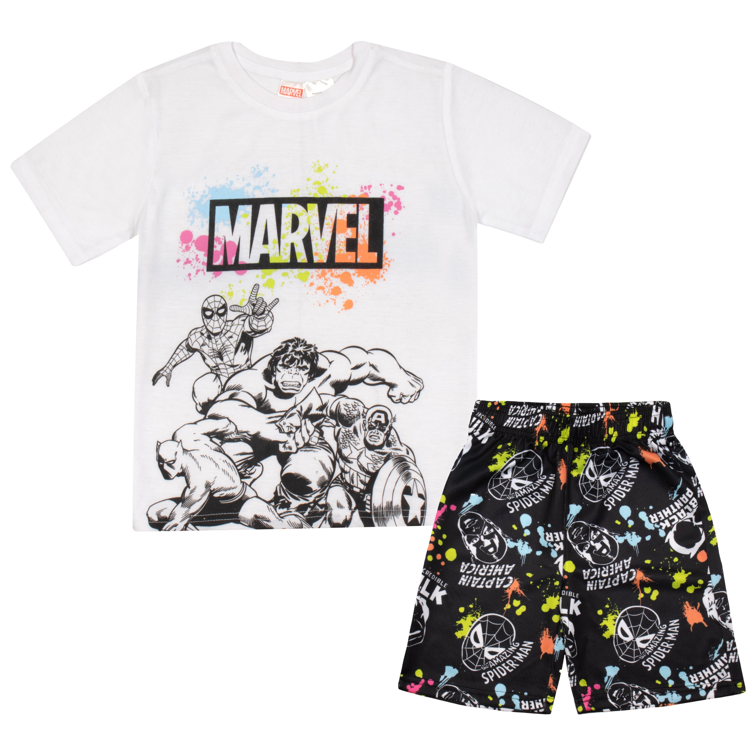 Marvel Comics Characters Boys Short Sleeve T-Shirt & Shorts, 2-Piece ...