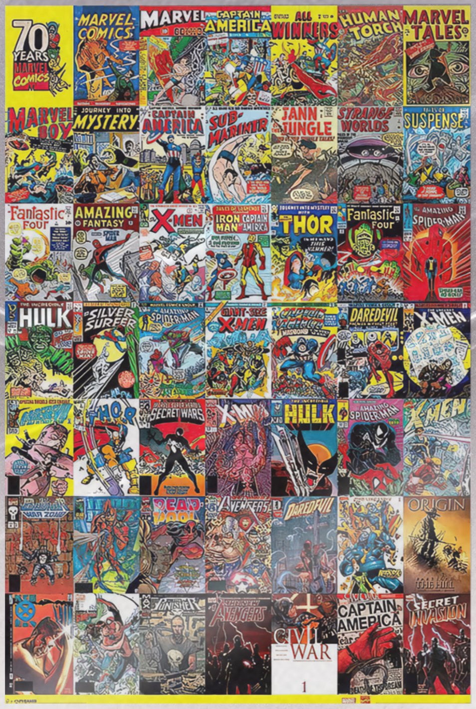 Marvel Comics - Comic Poster (70th Anniversary - 49 Comic Cover Collage ...