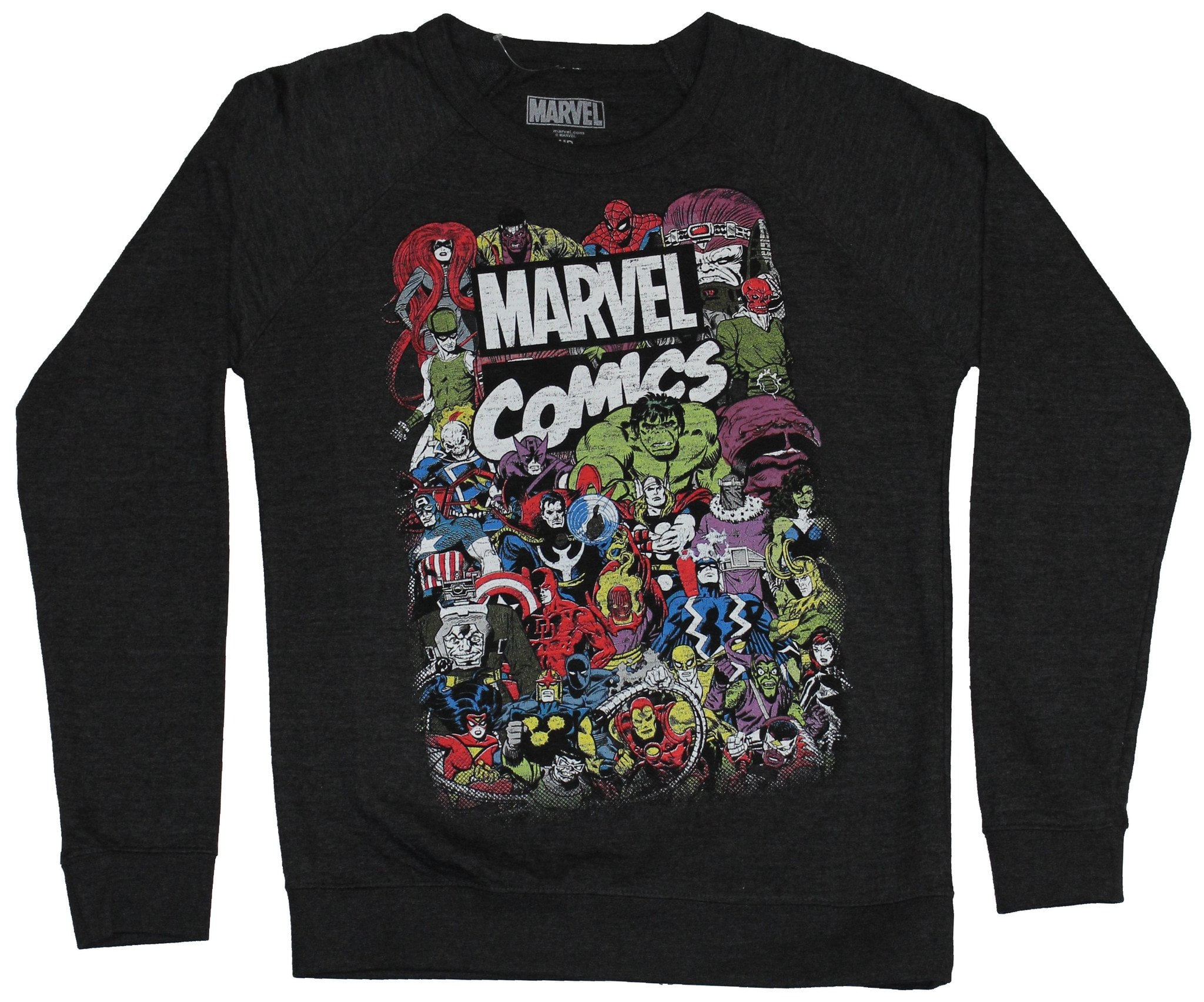 Marvel Comics Crewneck Sweatshirt - Colorful Character Pile Around Logo ...