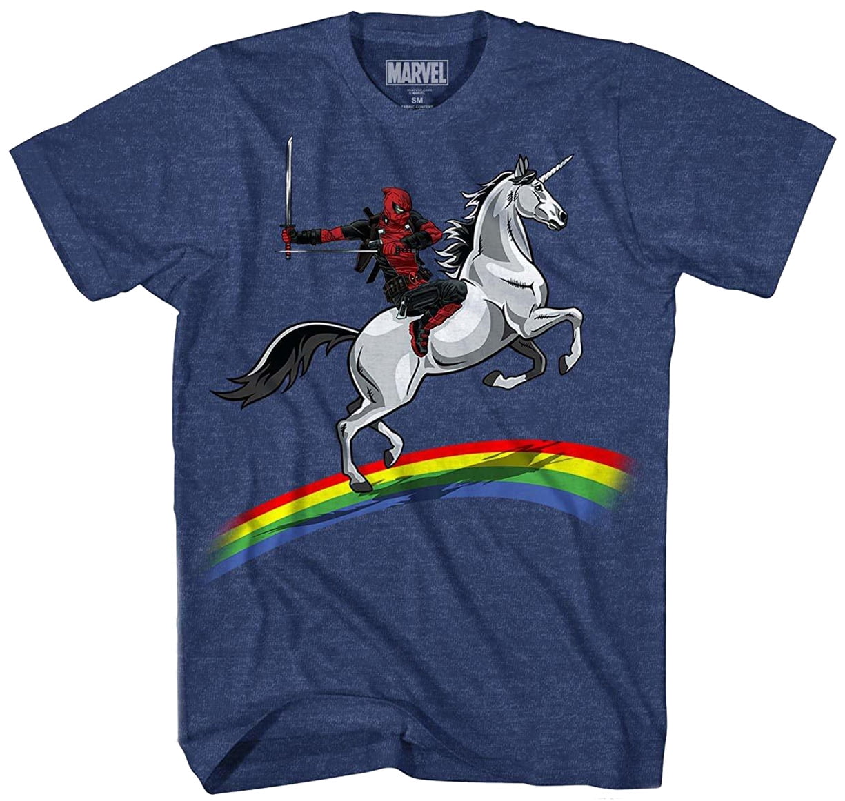 Marvel Comics Deadpool Shirt Deadpool Riding Unicorn On Rainbow T-Shirt ...