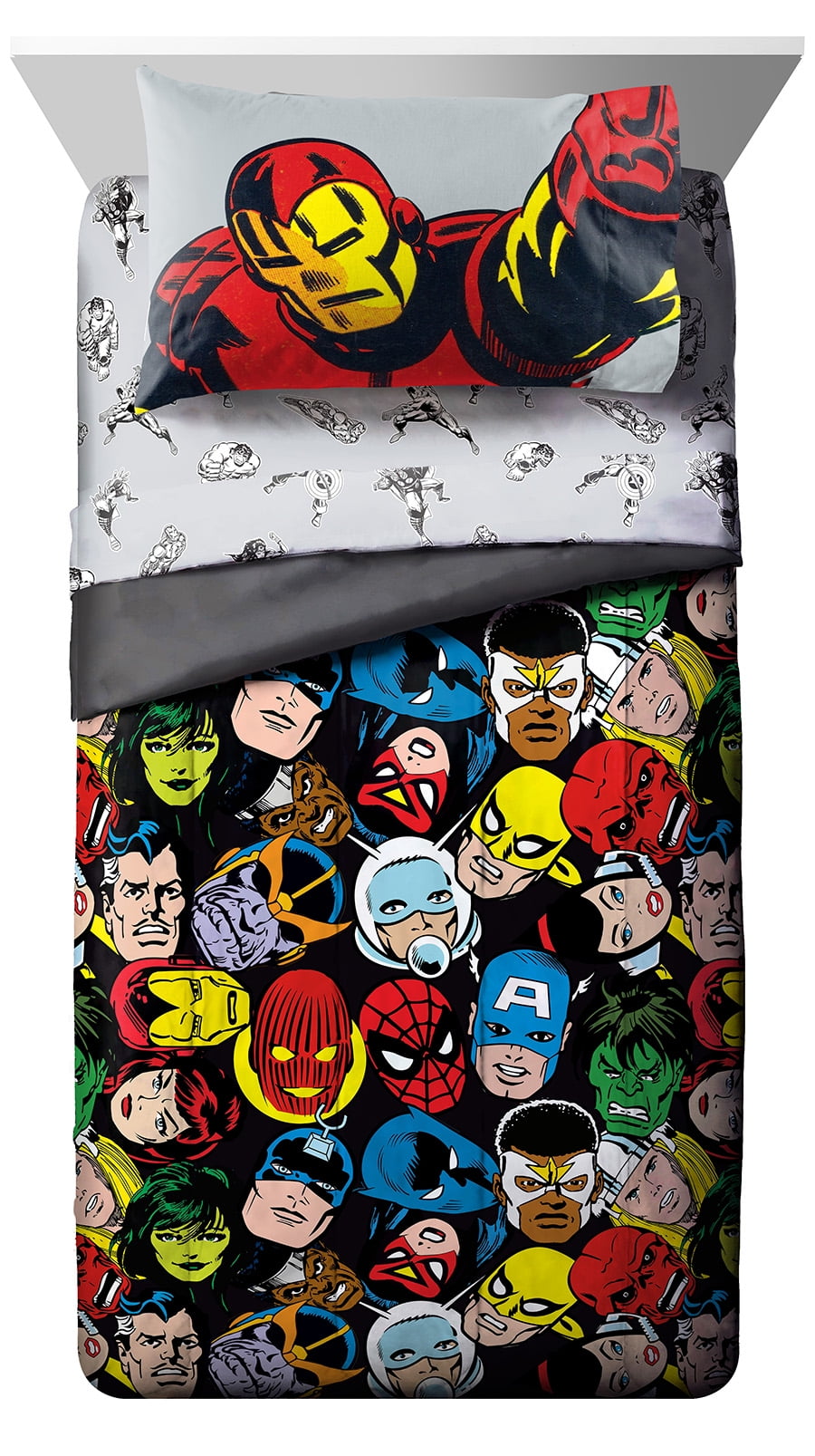 Marvel Comics Face Montage 5 Piece Kids Twin Bed Set, 100% Microfiber ...
