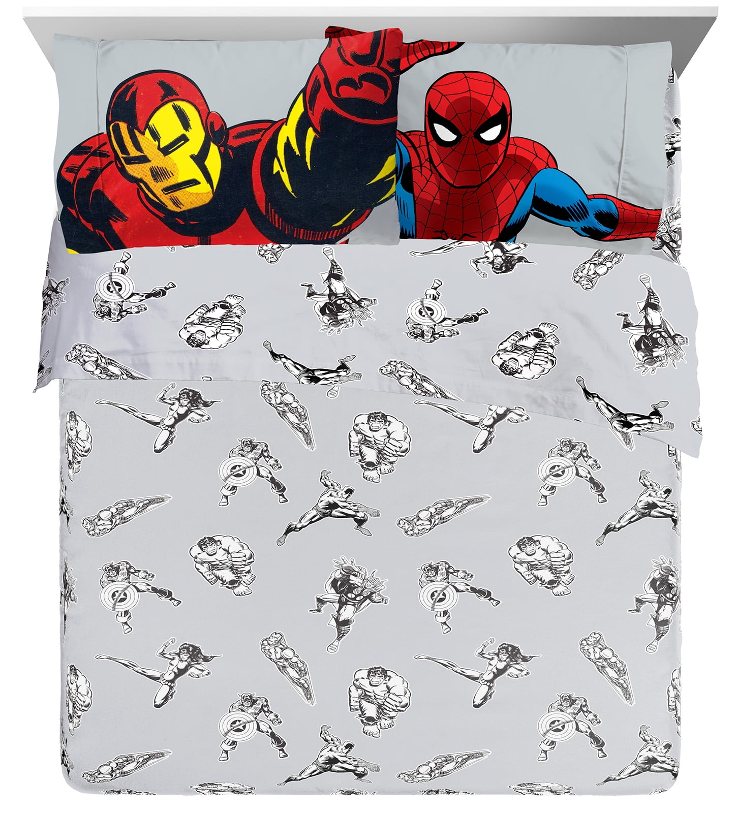 Marvel Comics Avengers Superhero Queen Sheet Set, Captain America, Hulk ...