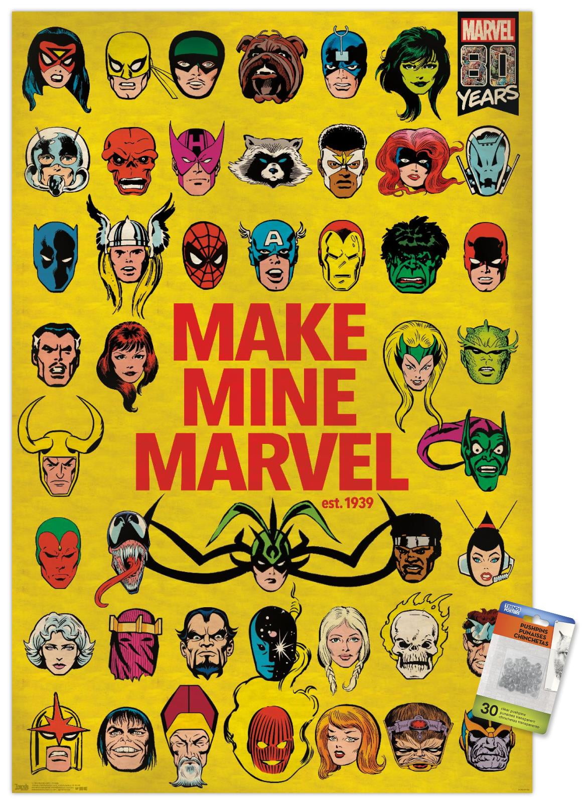 Marvel Comics Marvel 80th Anniversary - Group Wall Poster with Push ...