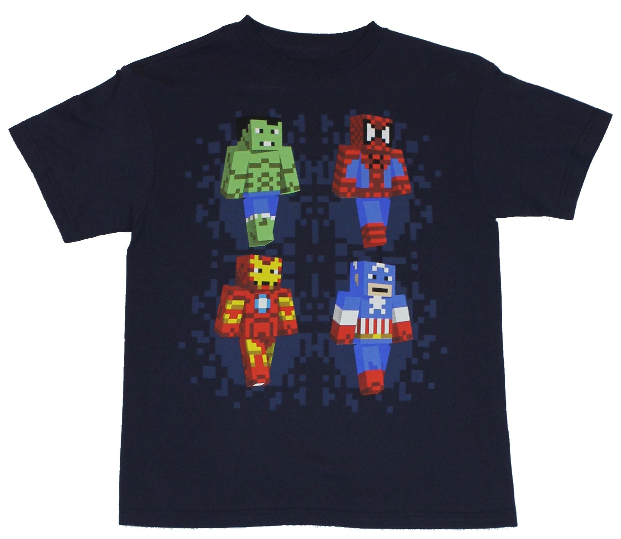 Marvel Comics Mens T-Shirt - Block-Pixel Walking Spidey, Hulk, Iron Man ...