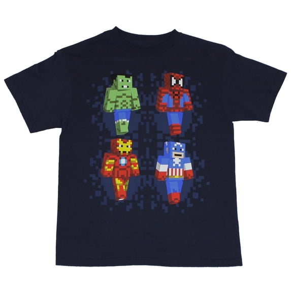 Marvel Comics Mens T-Shirt - Block-Pixel Walking Spidey, Hulk, Iron Man ...