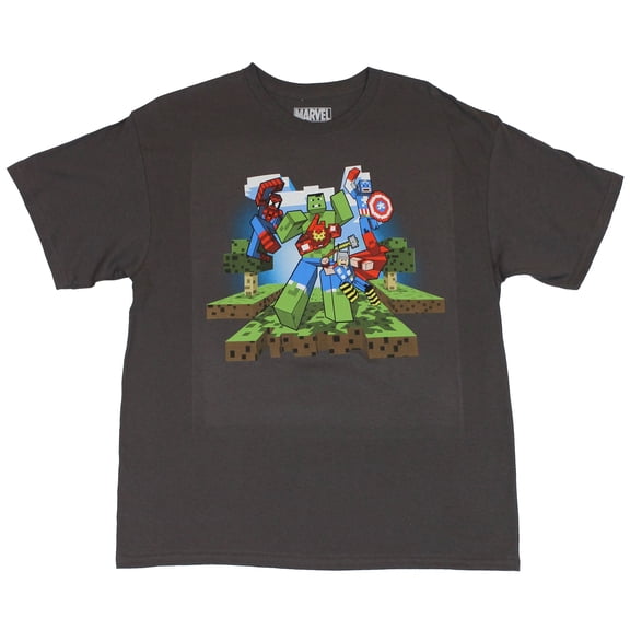 Marvel Comics Mens T-Shirt - Block-Pixel Walking Spidey, Hulk, Iron Man ...