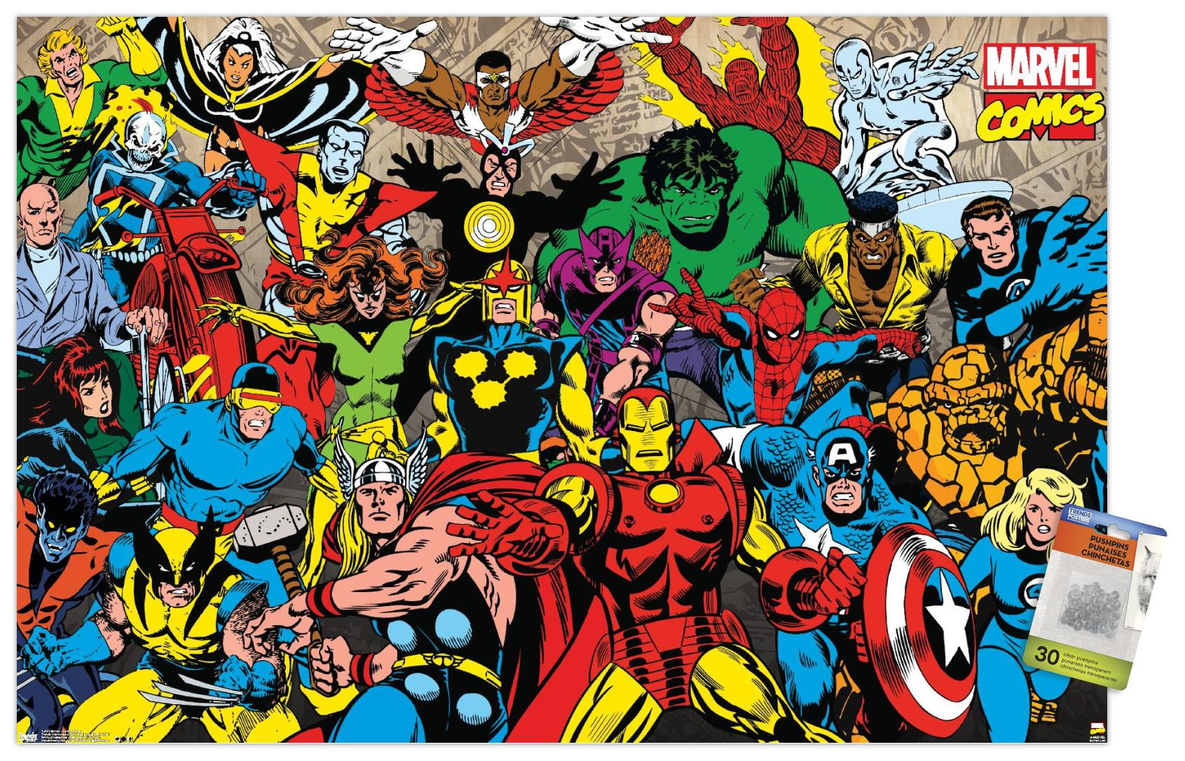 Marvel Comics - Retro Lineup Wall Poster with Push Pins, 22.375" x 34 ...