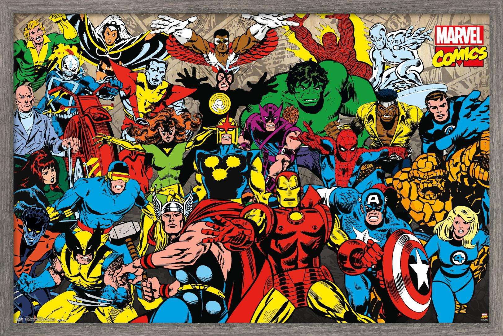 Marvel Comics - Retro Lineup Wall Poster, 14.725" x 22.375", Framed ...