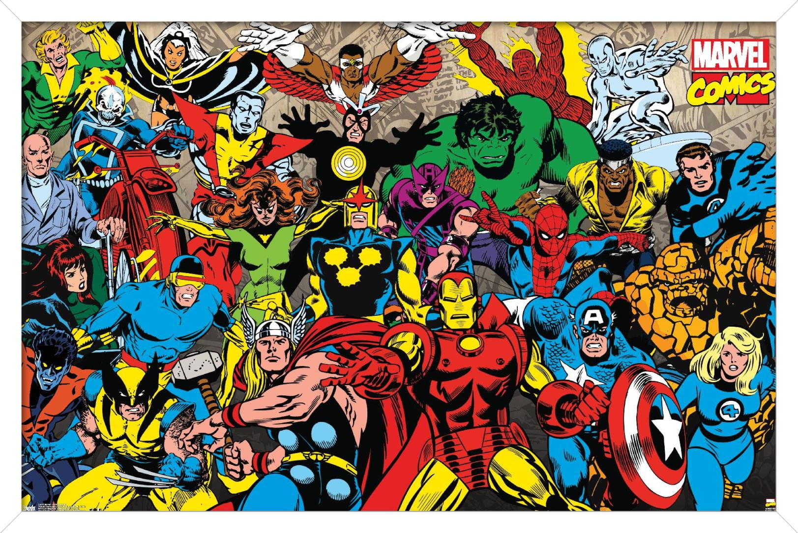 Marvel Comics - Retro Lineup Wall Poster, 22.375" x 34", Framed ...