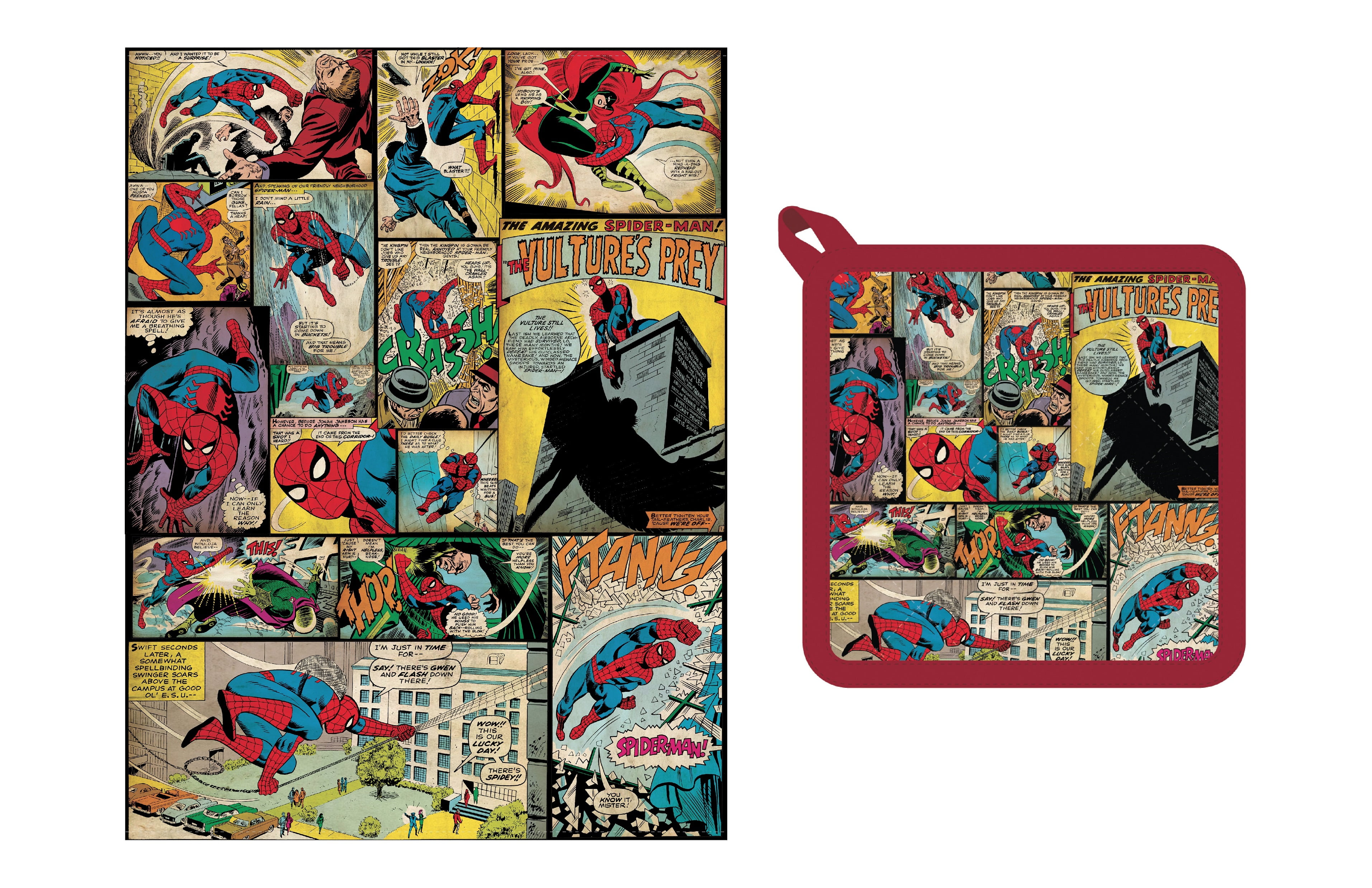 Spider-Man Retro Comic Panels Tea Towel and Hot Pad Set, Kitchen Decor ...