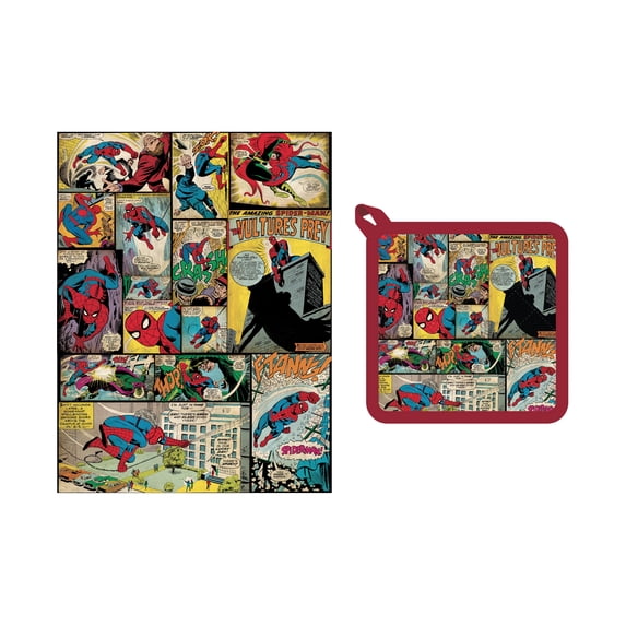 Spider-Man Retro Comic Panels Tea Towel and Hot Pad Set, Kitchen Decor ...