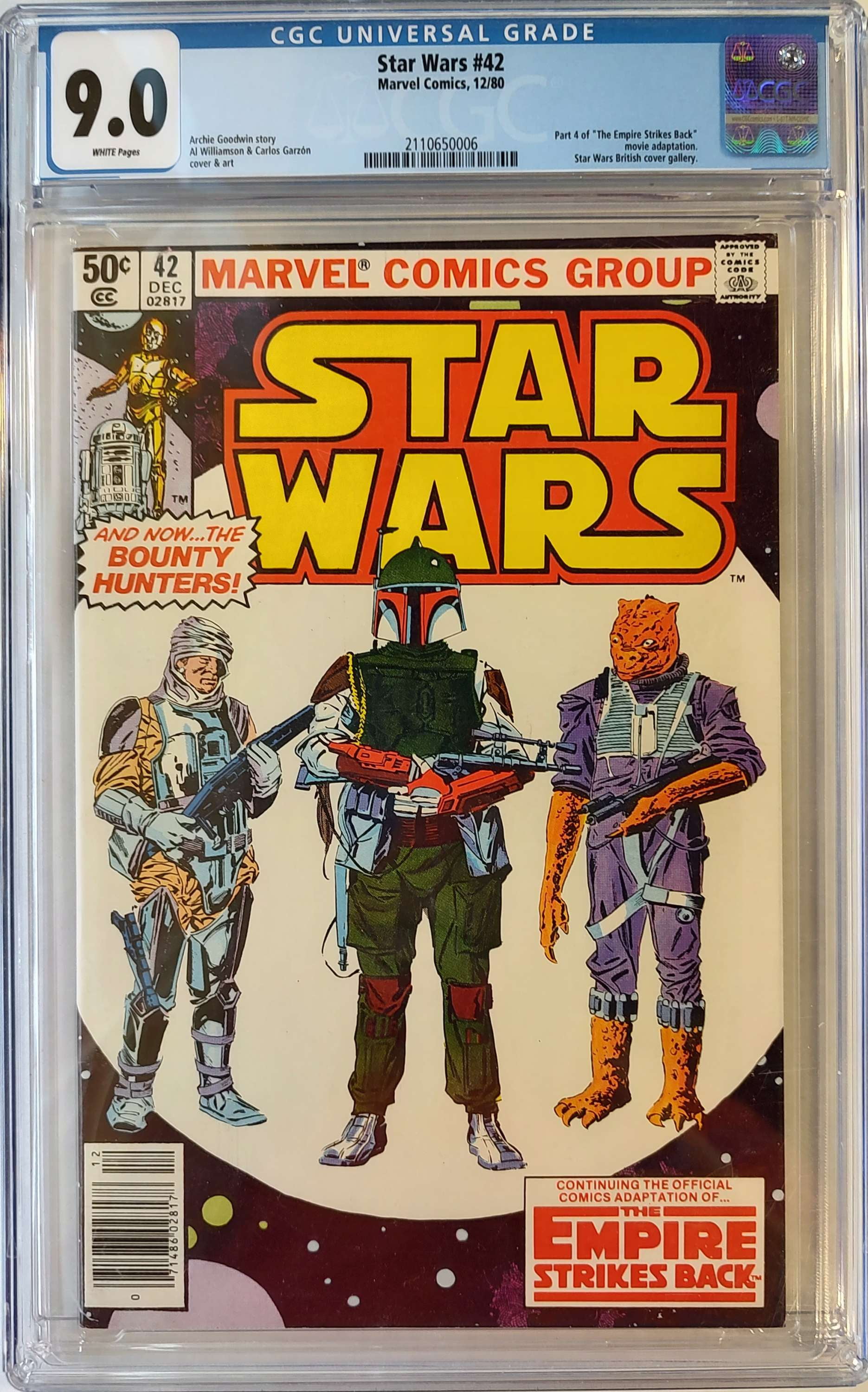Marvel Comics Star Wars #42 CGC 9.0 Graded (Williamson & Garzon Cover ...