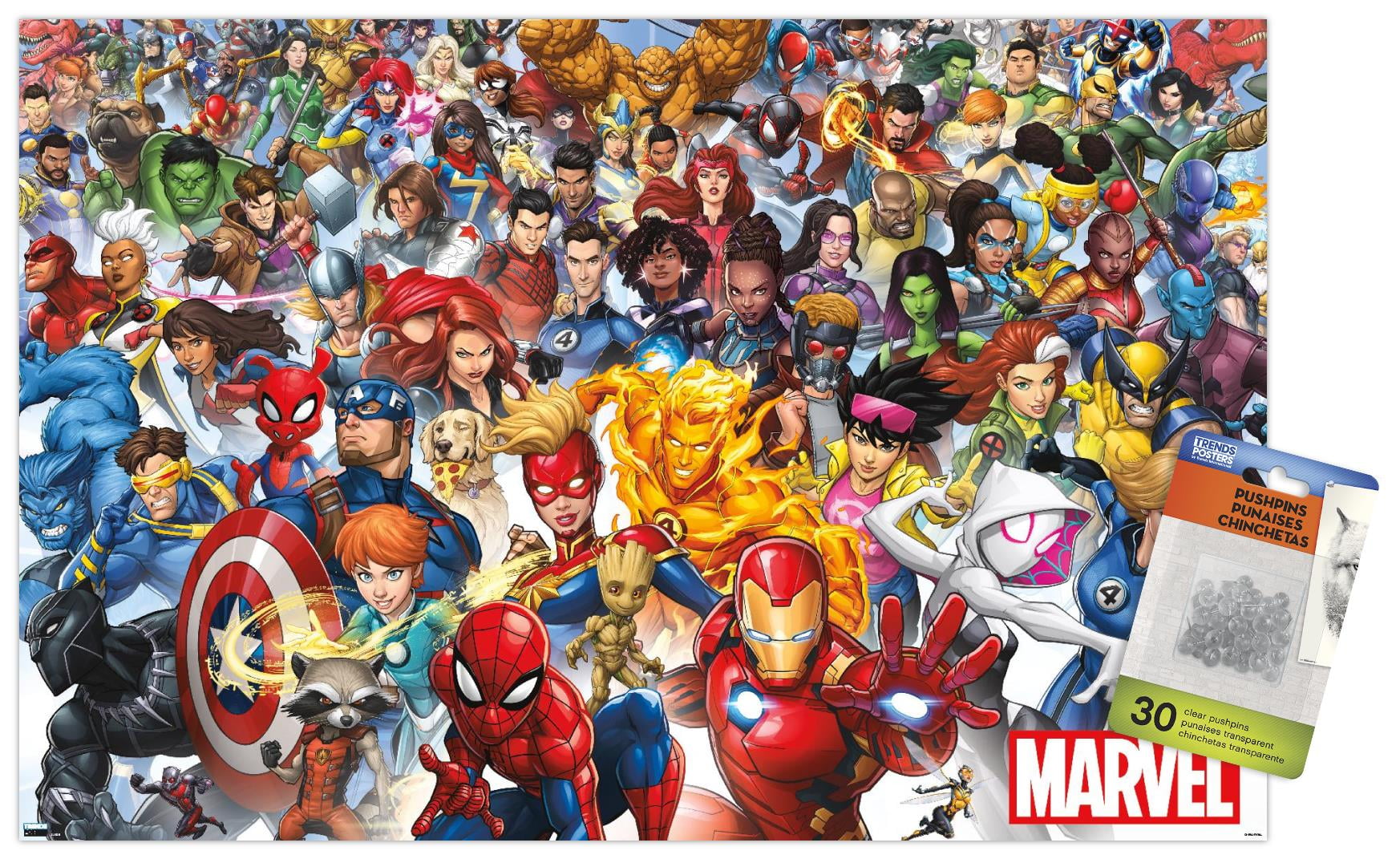 Marvel Comics The Marvel Lineup 2023 Wall Poster with Push Pins, 14.725 ...