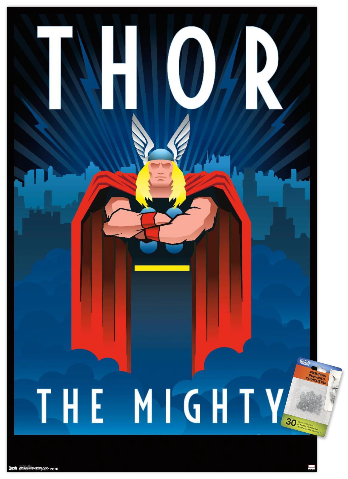Marvel Comics - Thor - Art Deco Wall Poster with Push Pins, 22.375" x ...