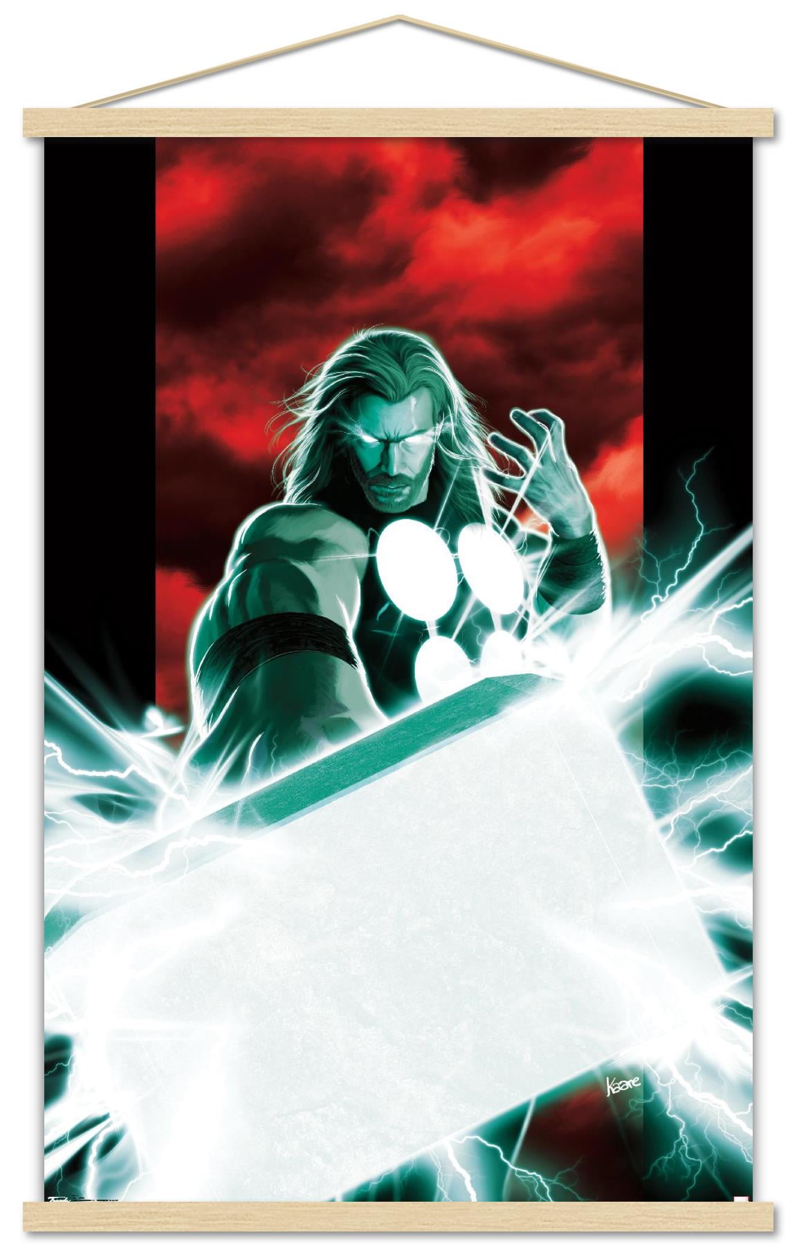 Marvel Comics - Thor - Mjolnir Wall Poster with Wooden Magnetic Frame ...