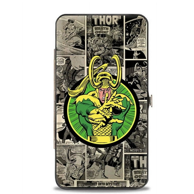 Marvel Comics Wallet, Hinged, Loki Poses Comic Blocks Grays Yellow ...