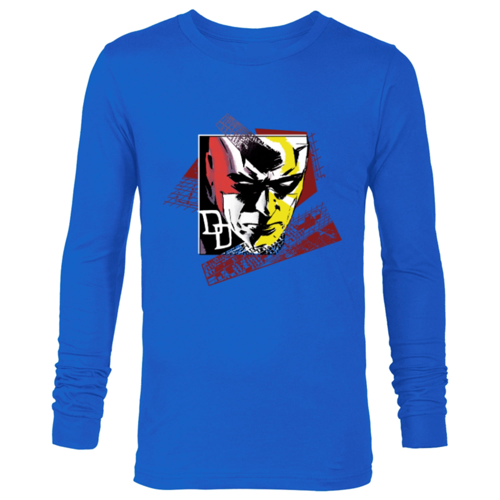 Marvel Daredevil Super Hero Comic Art Face and DD Logo - Long Sleeve T ...