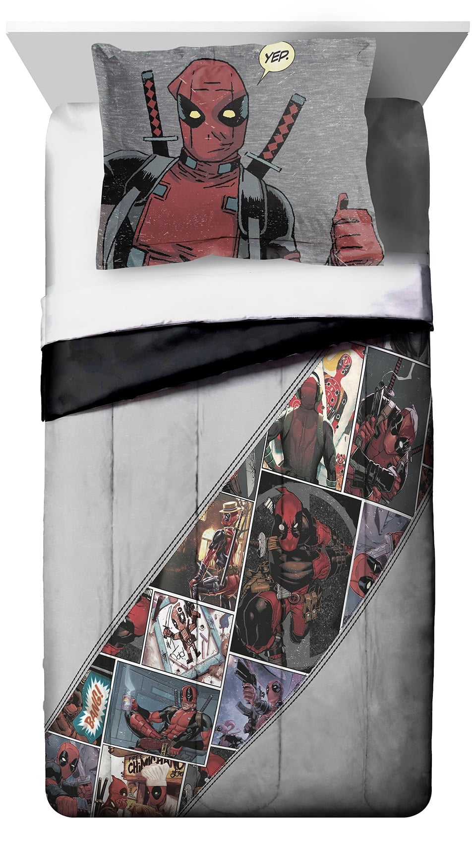 Marvel Deadpool Comfortable Superhero Grey Queen Comforter & Sham Set ...
