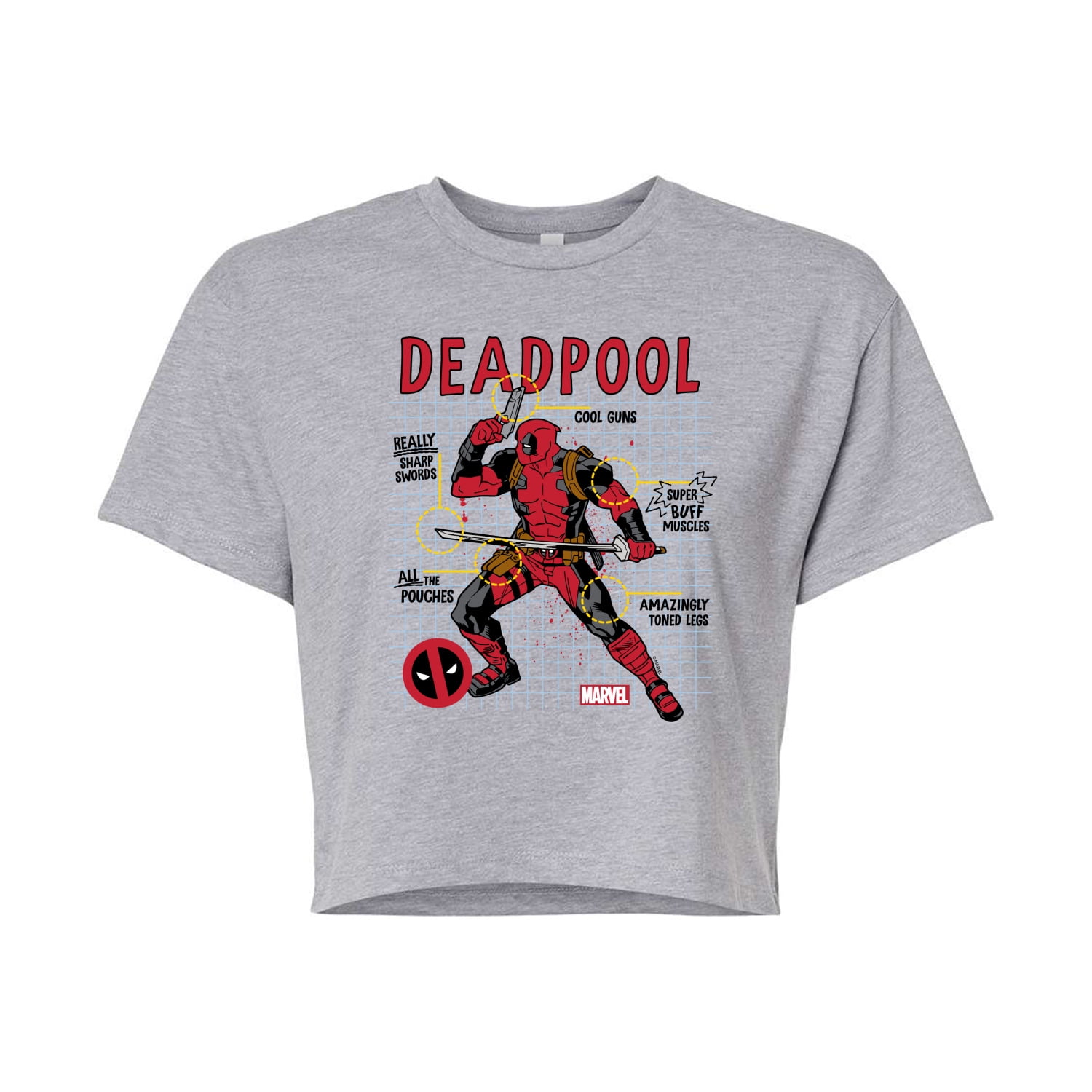 Marvel Deadpool - Blueprint - Juniors Cropped Graphic T-Shirt - Walmart.com