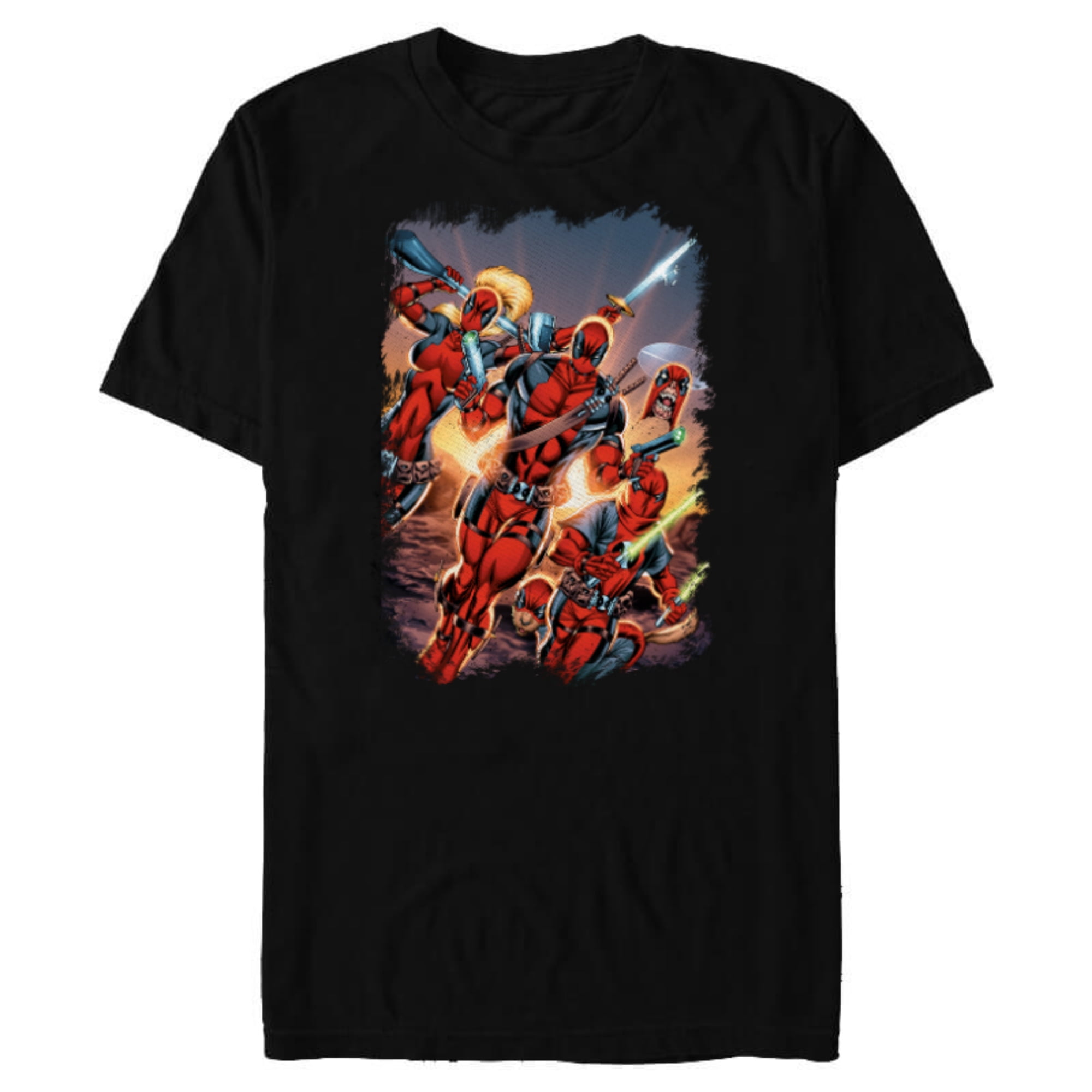 Marvel Deadpool Family Battle Charge Distressed Comic Art- Short Sleeve ...