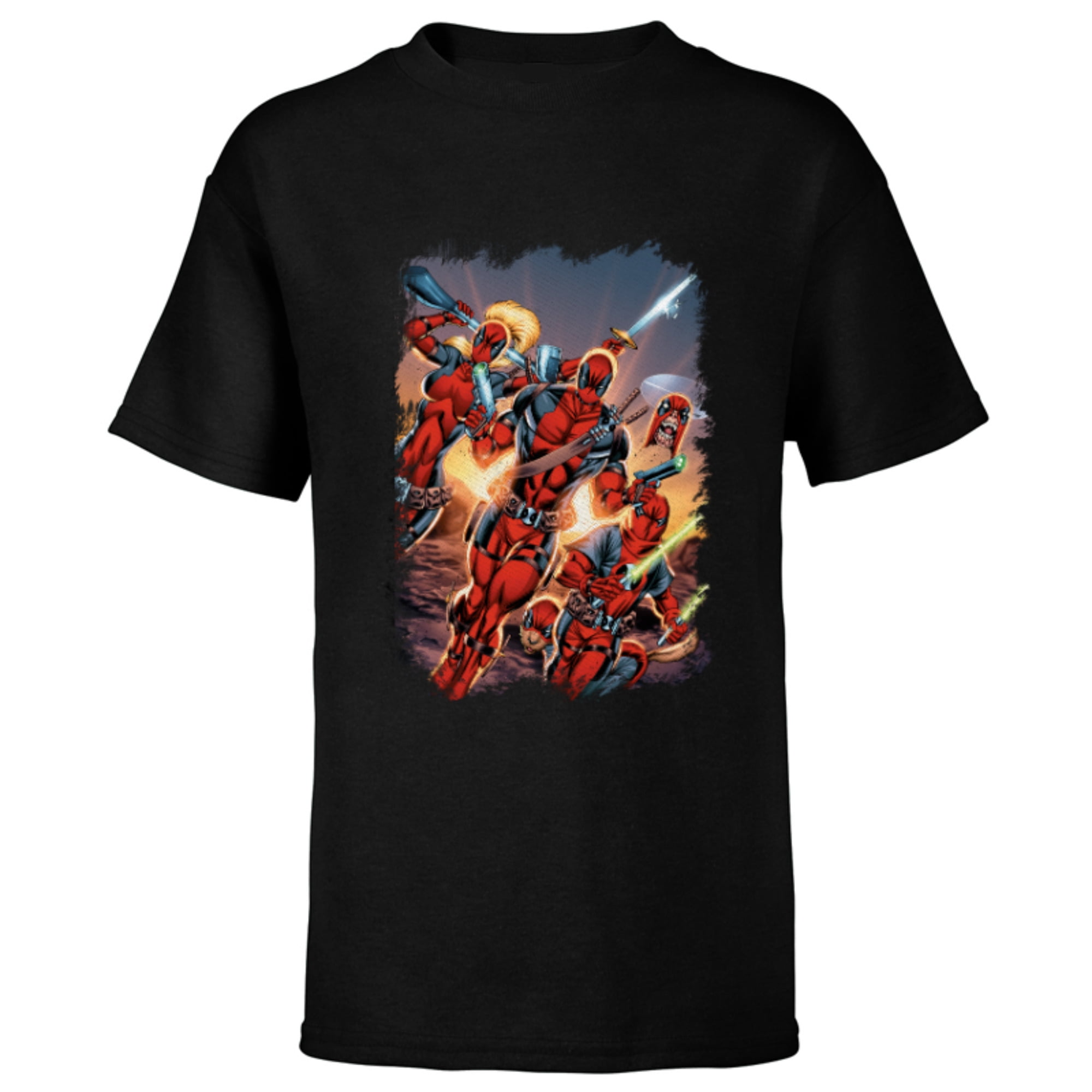 Marvel Deadpool Family Battle Charge Distressed Comic Art- Short Sleeve ...