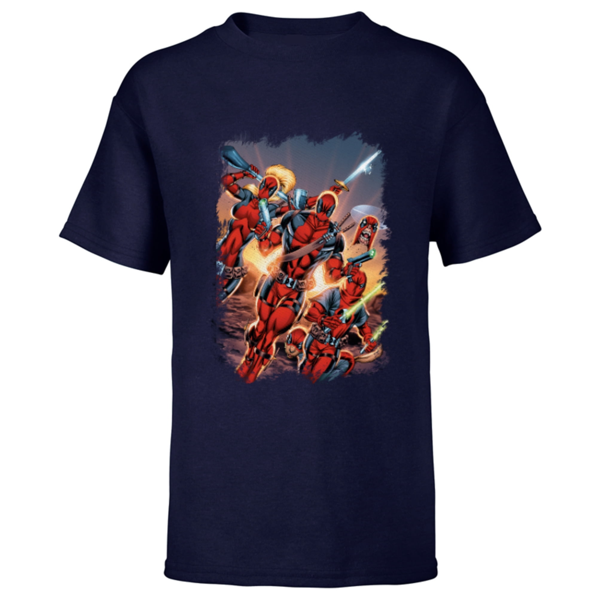 Marvel Deadpool Family Battle Charge Distressed Comic Art- Short Sleeve ...