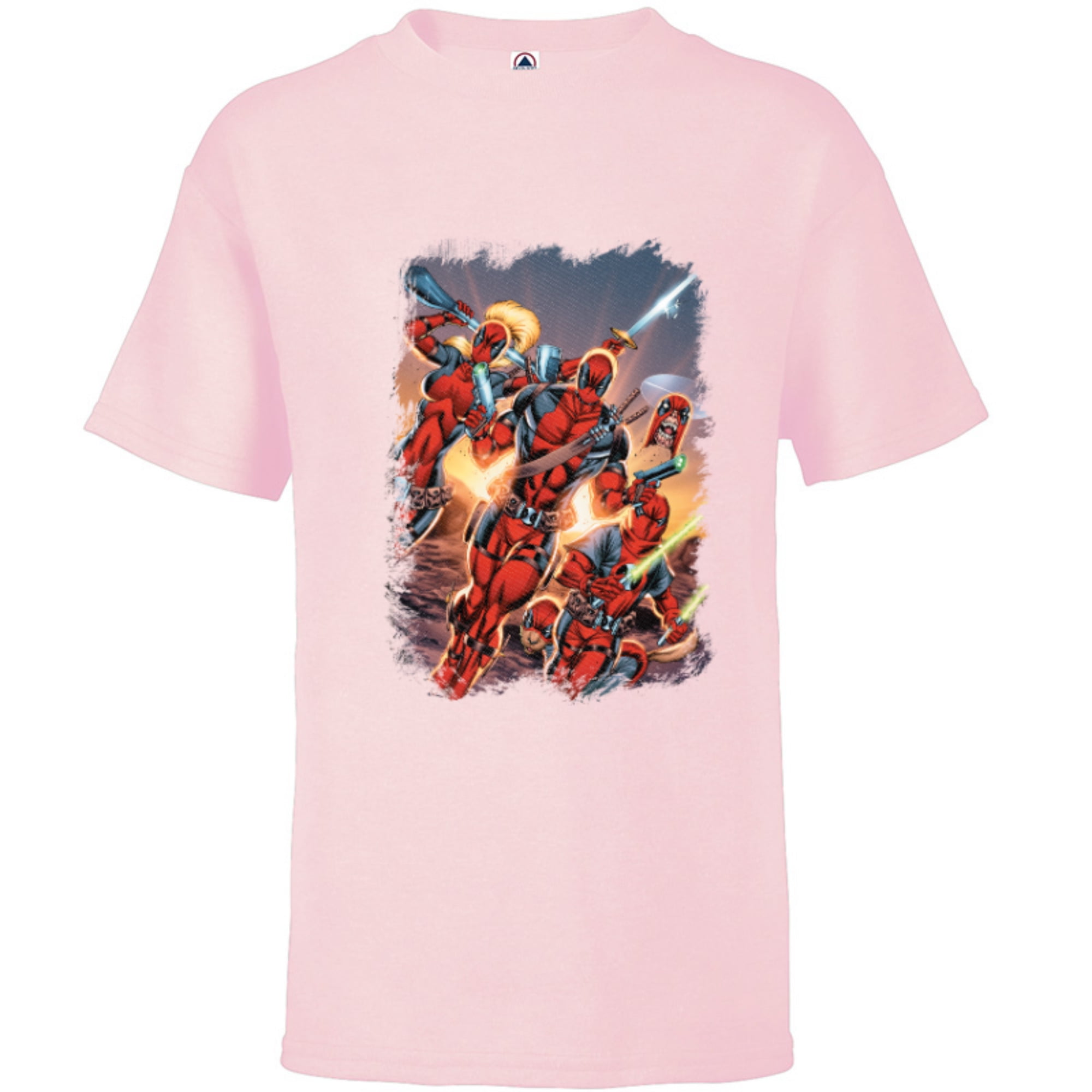 Marvel Deadpool Family Battle Charge Distressed Comic Art- Short Sleeve ...