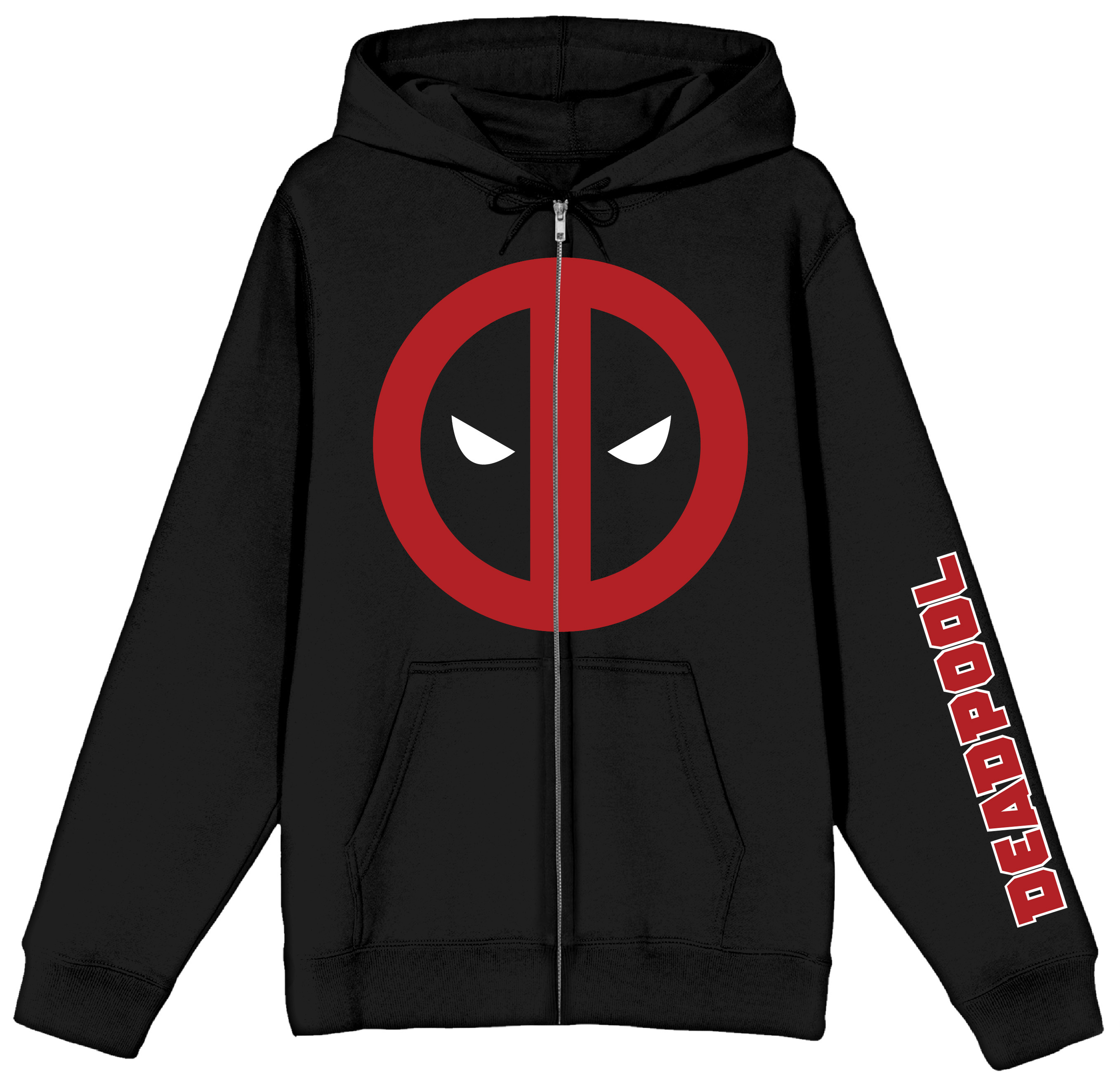 Marvel Deadpool Mask Logo Long Sleeve Black Unisex Adult Zip Up Hoodie Marvel Deadpool Mask Logo Long Sleeve Black Unisex Adult Zip Up Hoodie
