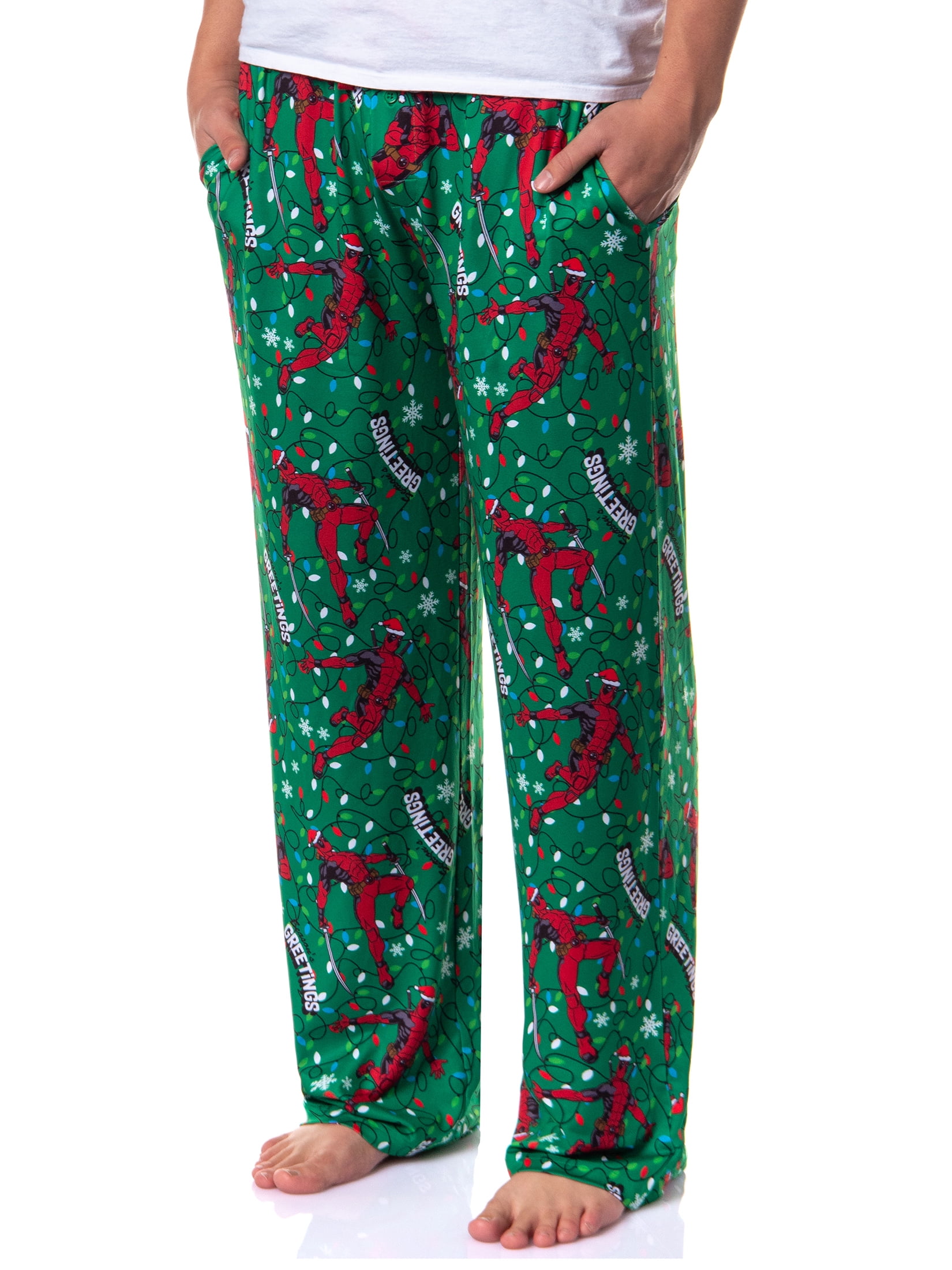 Marvel Deadpool Pajama Pants Men's Christmas Lights Seasons Greetings ...