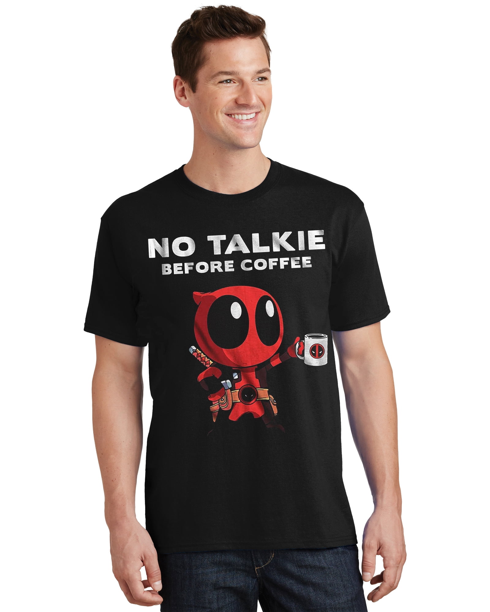 Marvel Deadpool Shirt Mens No Talkie Before Coffee Chibi Graphic Tee ...