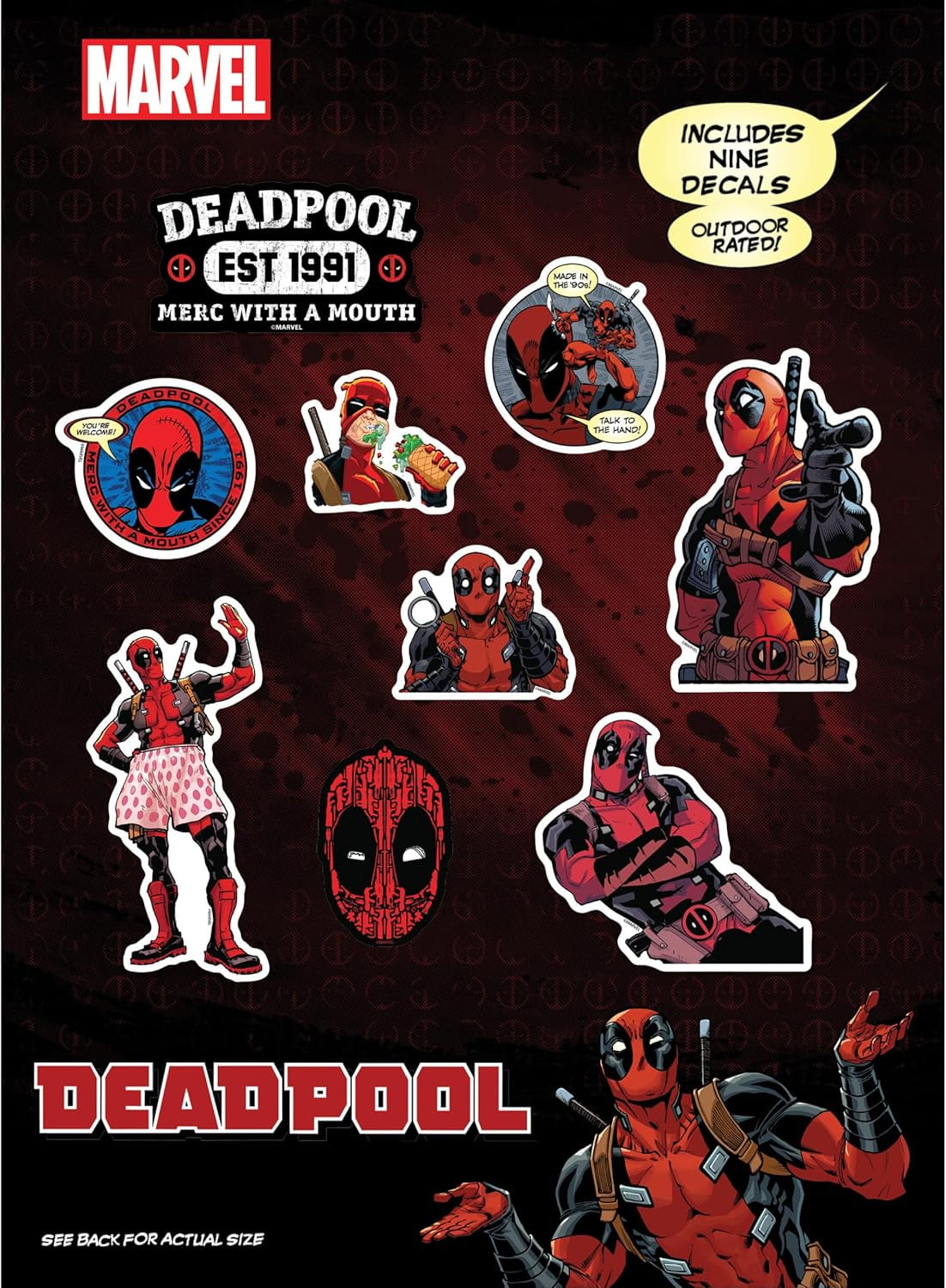Marvel Deadpool Vinyl Decals - Set of 9 Deadpool Vinyl Car Stickers for ...