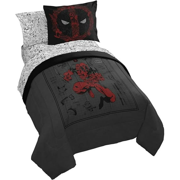 Marvel Deadpool Wanted 5 Piece Twin Size Bed Set with Sham - Walmart.com
