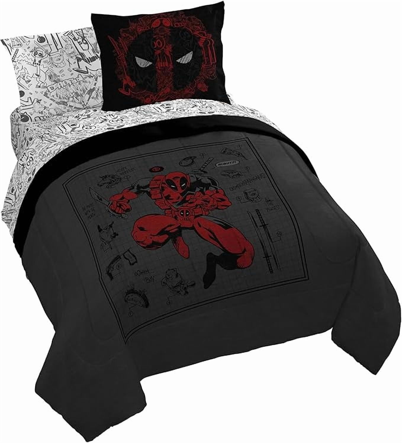 Marvel Deadpool Wanted 7 Piece Queen Size Bed Set with Shams - Walmart.com