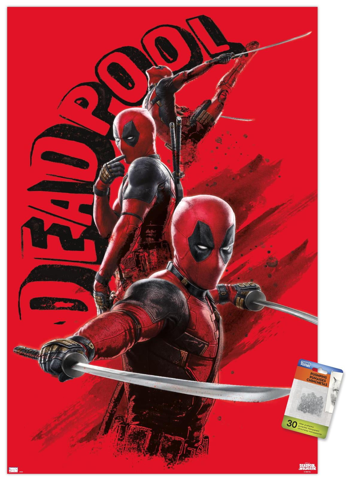 Marvel Deadpool & Wolverine - Deadpool Poses Wall Poster with Push Pins ...
